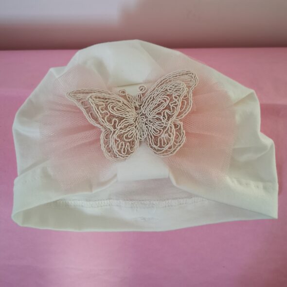 Turban Elegant Fete Alb cu Funda Roz - Rochițe Ocazii Fetițe